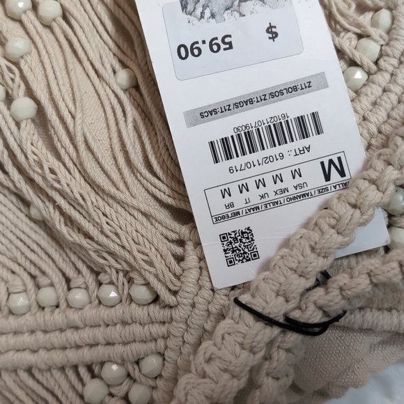 Zara | Bags | Zara Macrame Rope Beaded Shoulder Tote Bag Cream Beige ...